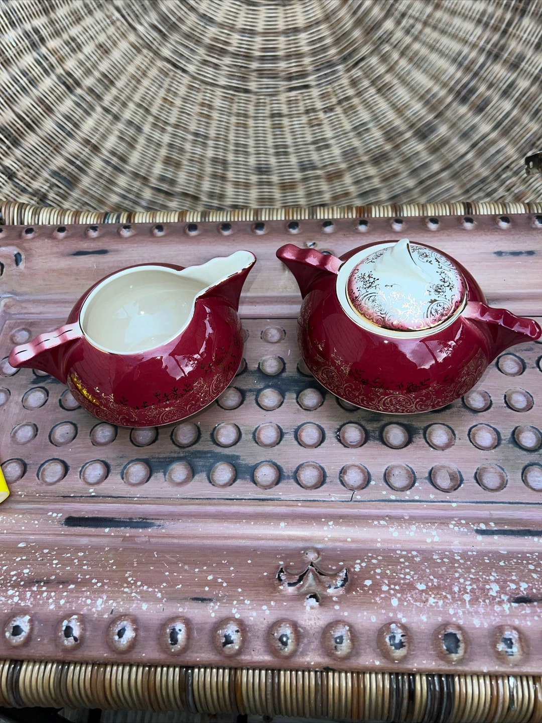 Rare French Saxon China Co. 22 K Gold USA Creamer and Sugar Bowl 1930 ...