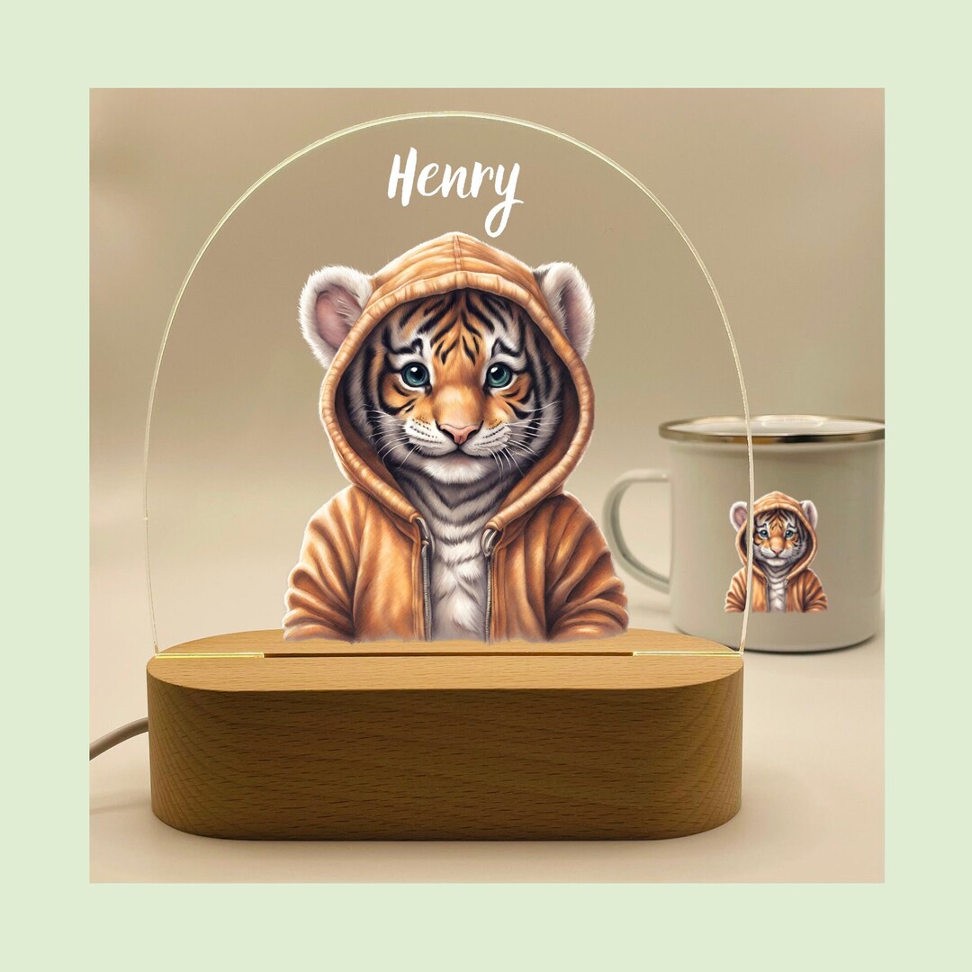 Night Light Tiger, Personalized With Desired Name, Cool Bedside Lamp ...