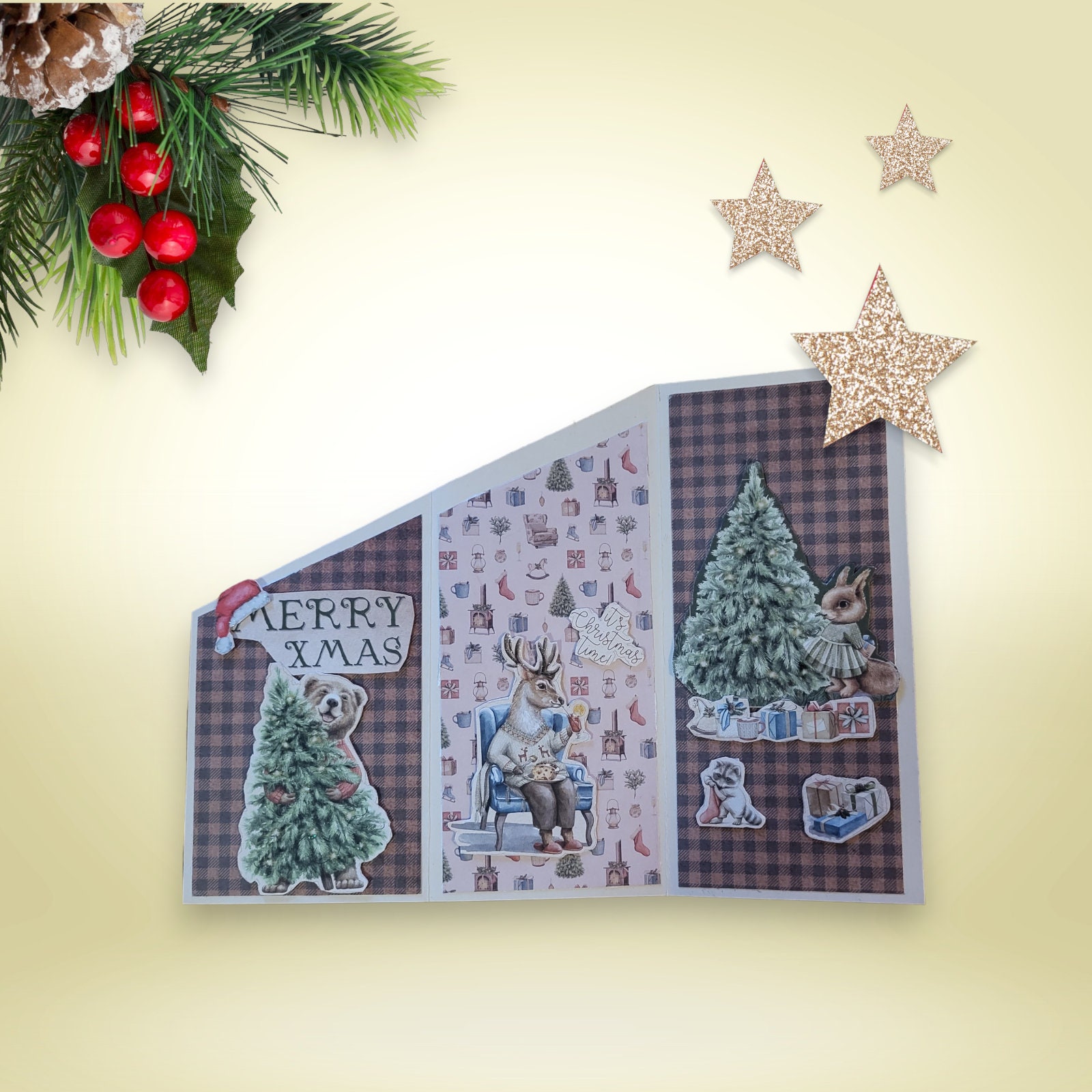Slanted Brown Christmas Card With a Carbon Envelope - Etsy