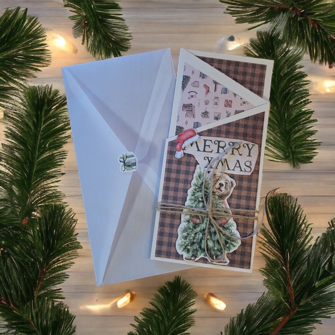 Slanted Brown Christmas Card With a Carbon Envelope - Etsy