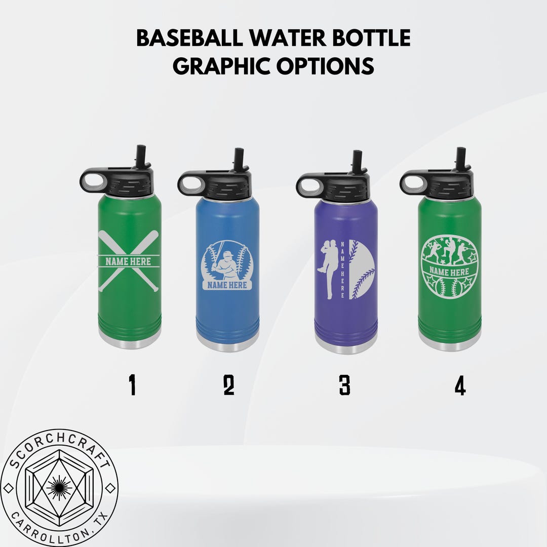 Personalized Baseball Water Bottles | Custom Engraved 32oz Stainless ...