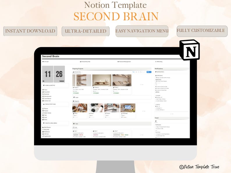 Ultimate Second Brain Notion Template, Notion Second Brain, Notion ...