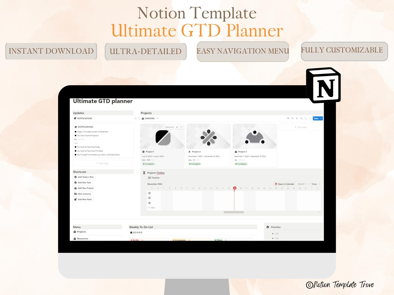 Ultimate GTD Notion Template Planner | Task Manager, Project Tracker ...