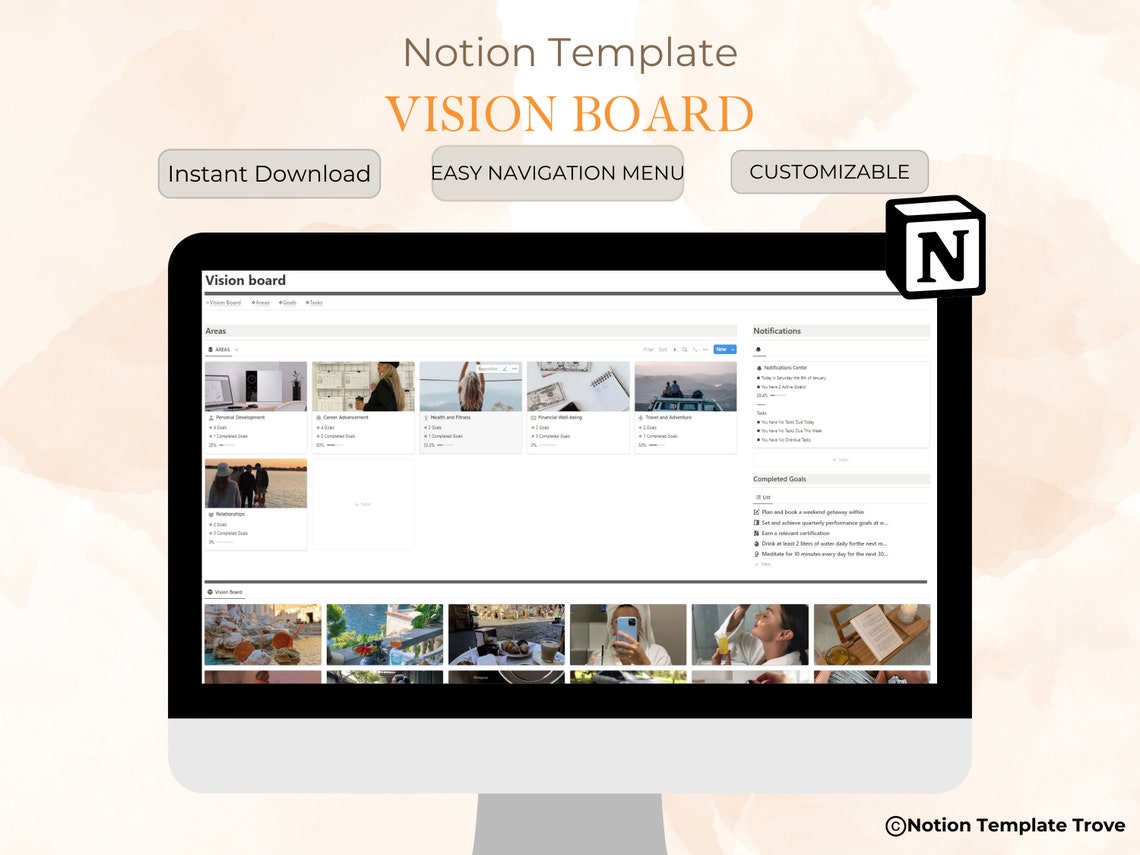 Notion Vision Board, 2024 Vision Board, Goal Setting Planner, Vision Board Notion Template ...