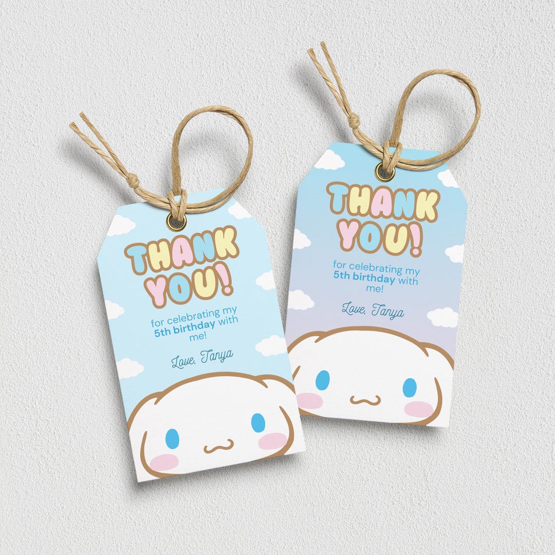 Cinnamo Roll Children's Birthday Favor Thank You Tag Template Kitty and ...