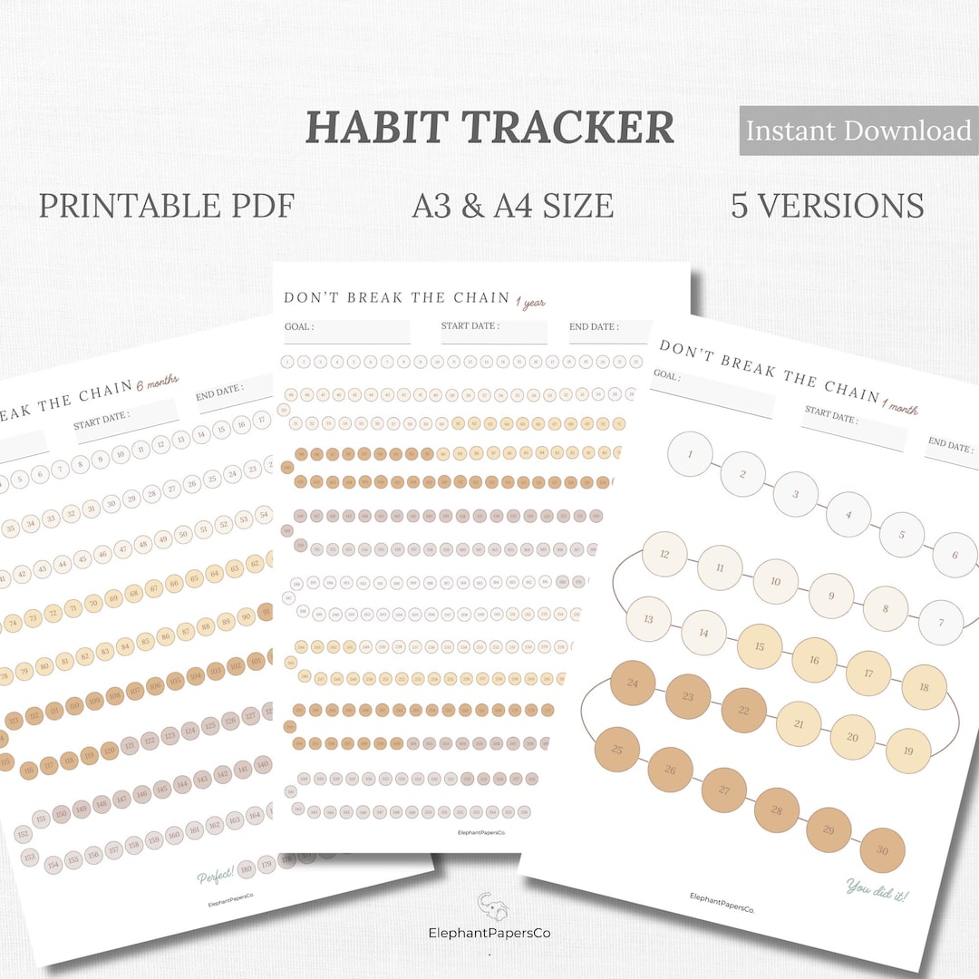Printable Habit Tracker: Don't Break the Chain, 365 Day Challenge (PDF ...