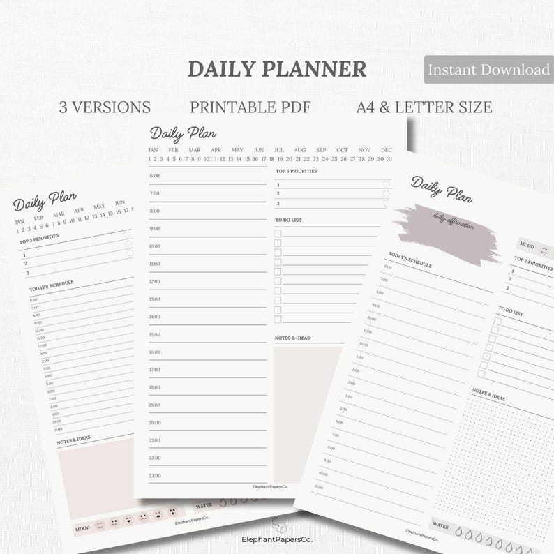 Daily Planner Printable, Daily Schedule, Daily Planner PDF, A4 Letter ...