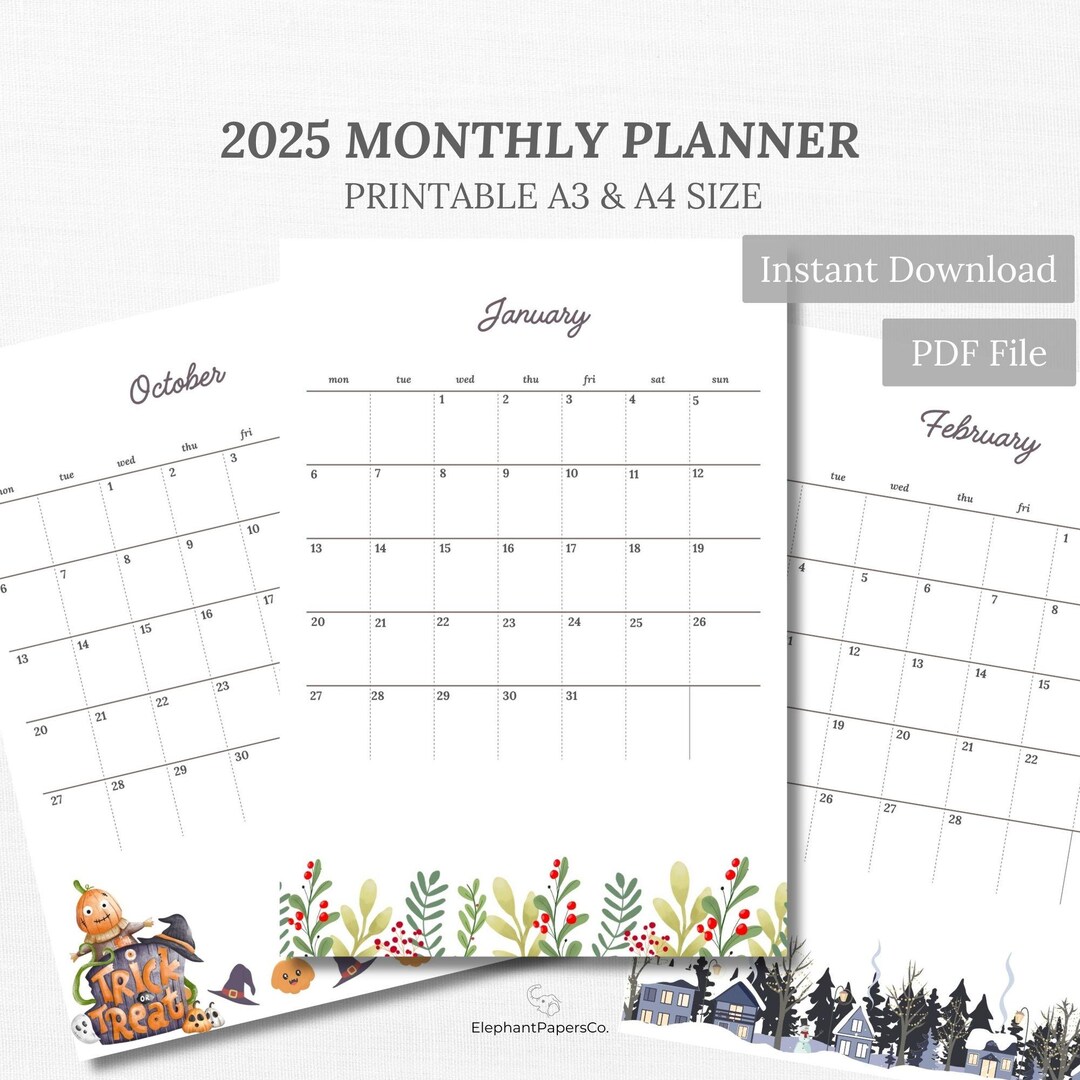 2025 Monthly Planner Printable: Minimalist A3, A4 (PDF Download) - Etsy