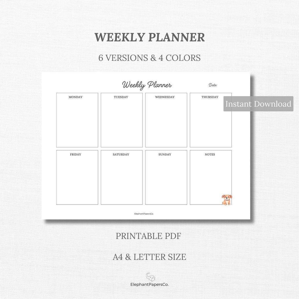 Weekly Planner Printable Minimalist, Weekly Planner PDF, Vertical and ...