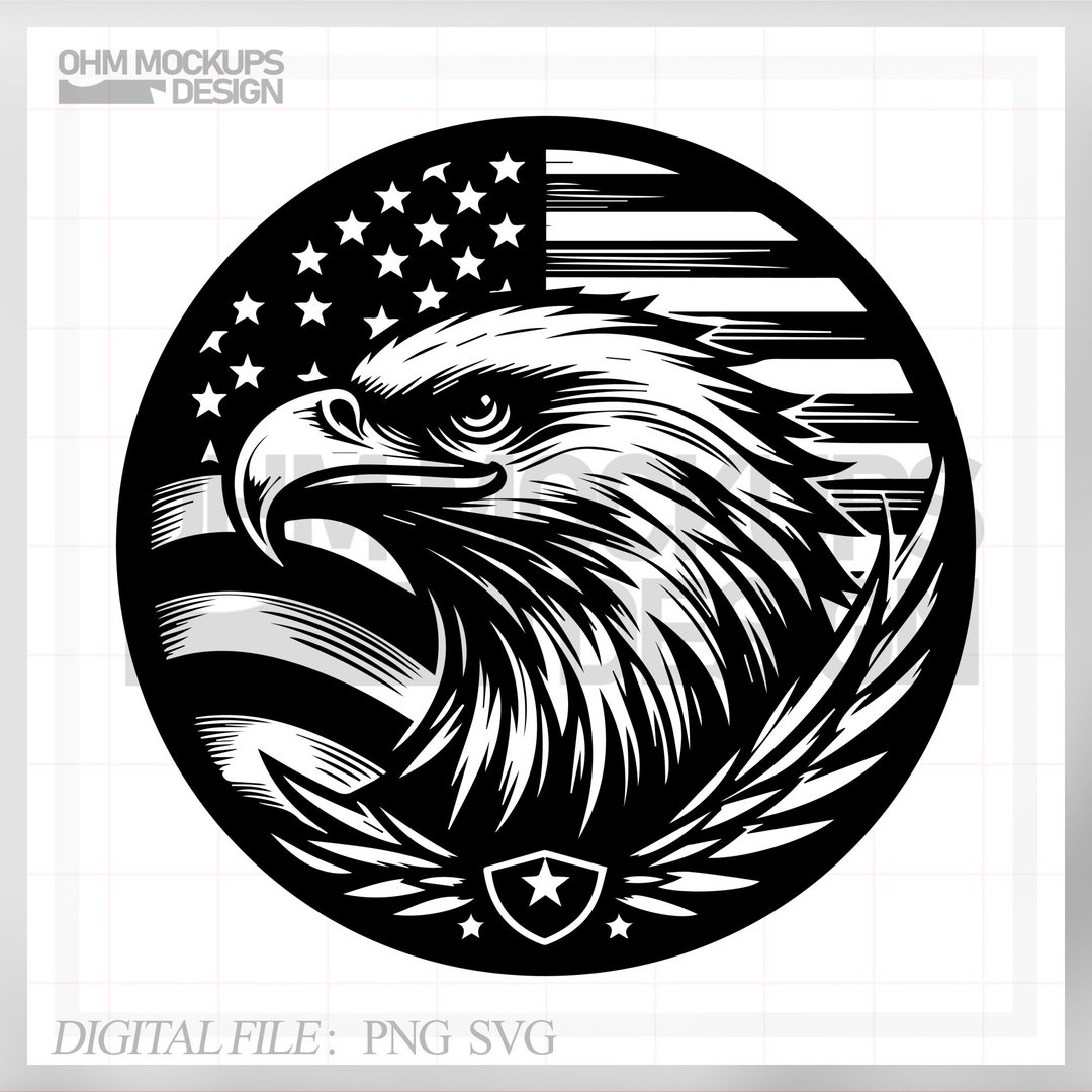 Logo Black White Graphic Illustration an Eagle With the American Flag ...