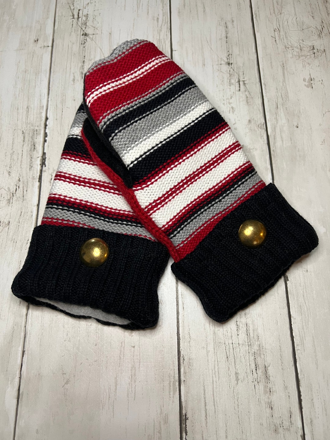 Red and Black Striped Fleece Lined Sweater Mittens - Etsy