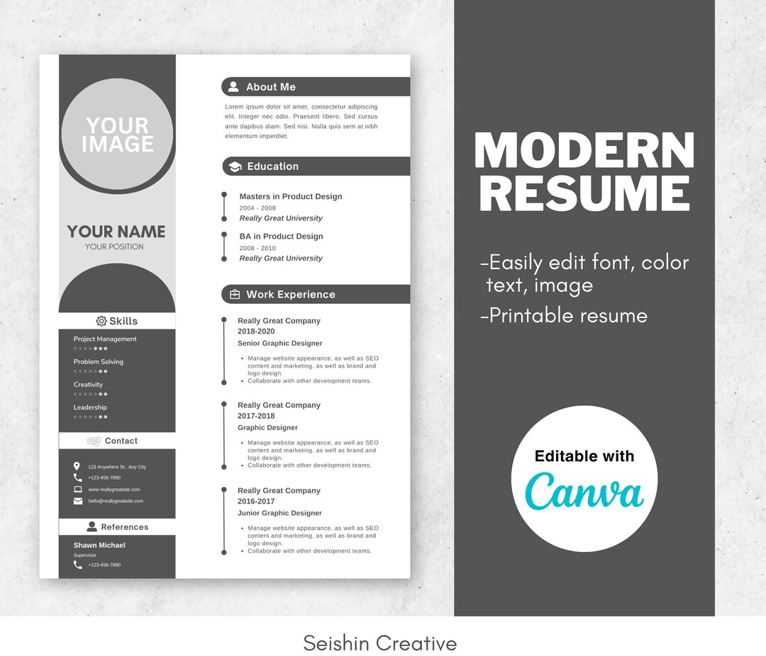 Modern Resume A4 Printable Template - Etsy