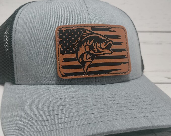 American Flag Fish, Custom Leatherette Patch Hat, Personalized Logo Hat ...