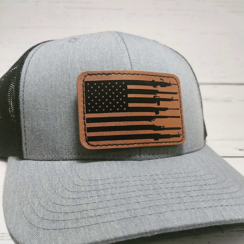 Rifle American Flag Leather Patch Hat, Custom Leatherette Patch Hat ...