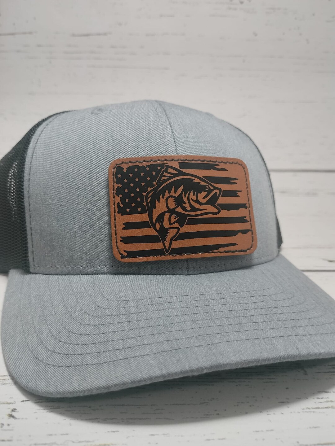 American Flag Fish, Custom Leatherette Patch Hat, Personalized Logo Hat ...