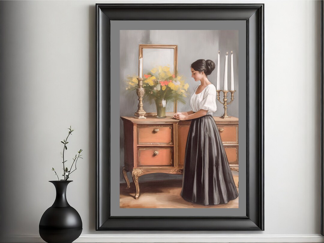 Vintage Poster, Retro Picture, Woman at a Chest of Drawers, Classic Art ...