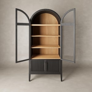 Custom Handcrafted Solid Oak Glass Door Cabinet Ebony Wood Hattie Arch ...