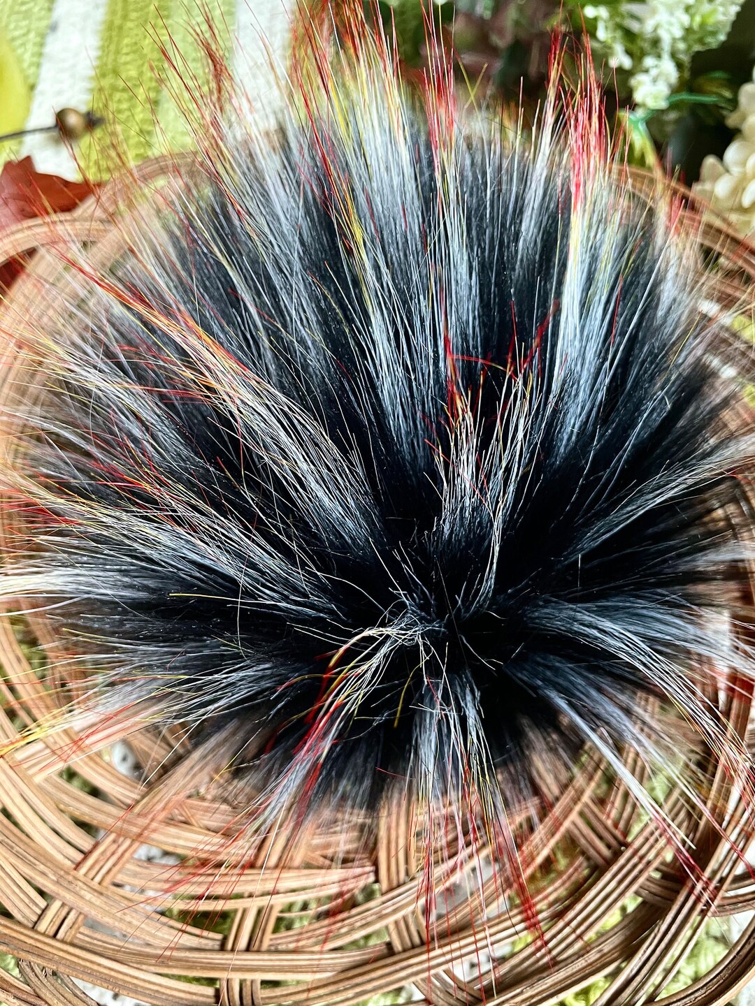 DRAGON FIRE Black White and Red Fur Pom Pom for Hats or Beanies - Etsy