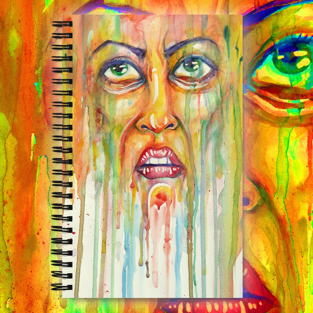 Psychedelic Necronomicon Melting Face Acid Rainbow Watercolor Dotted ...