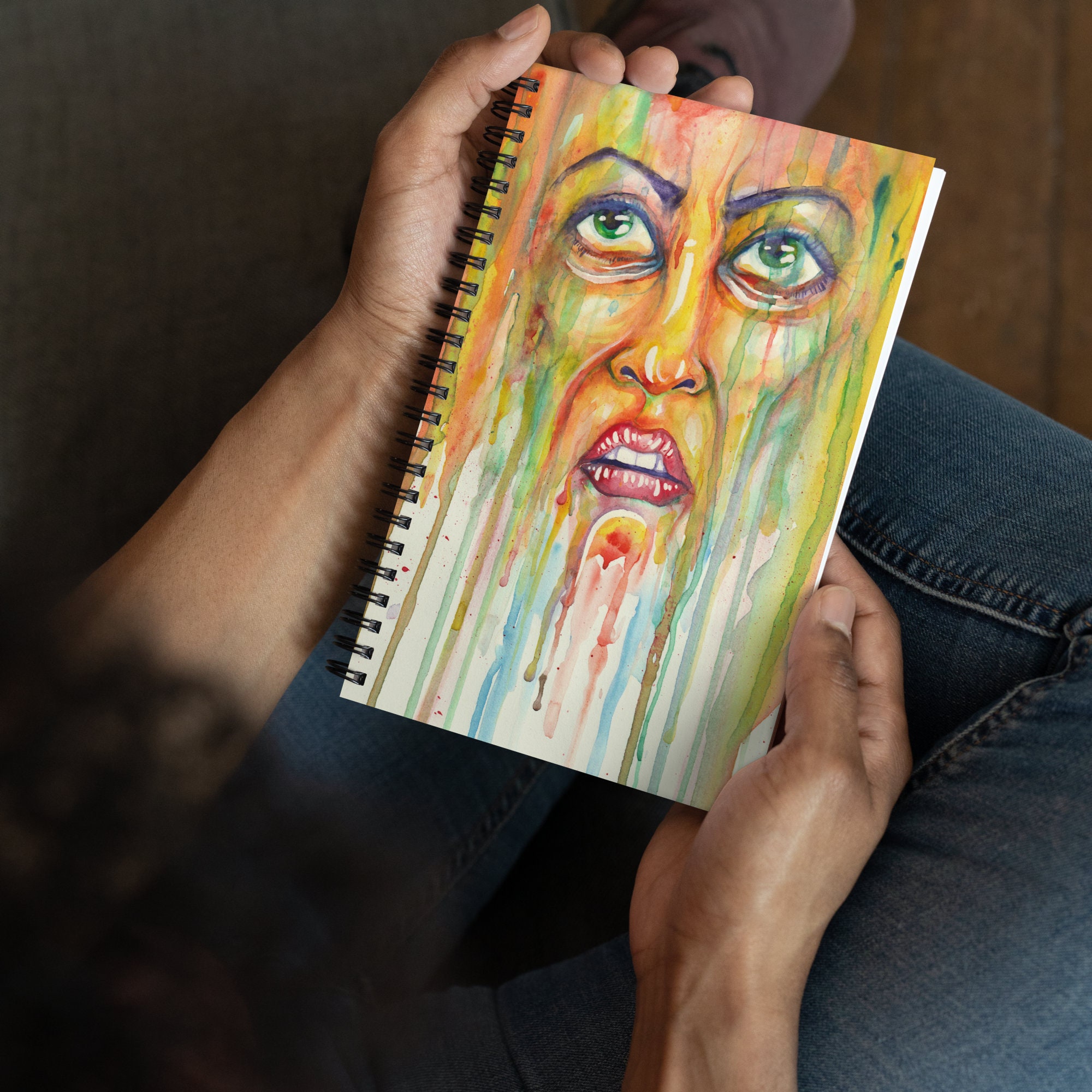 Psychedelic Necronomicon Melting Face Acid Rainbow Watercolor Dotted ...