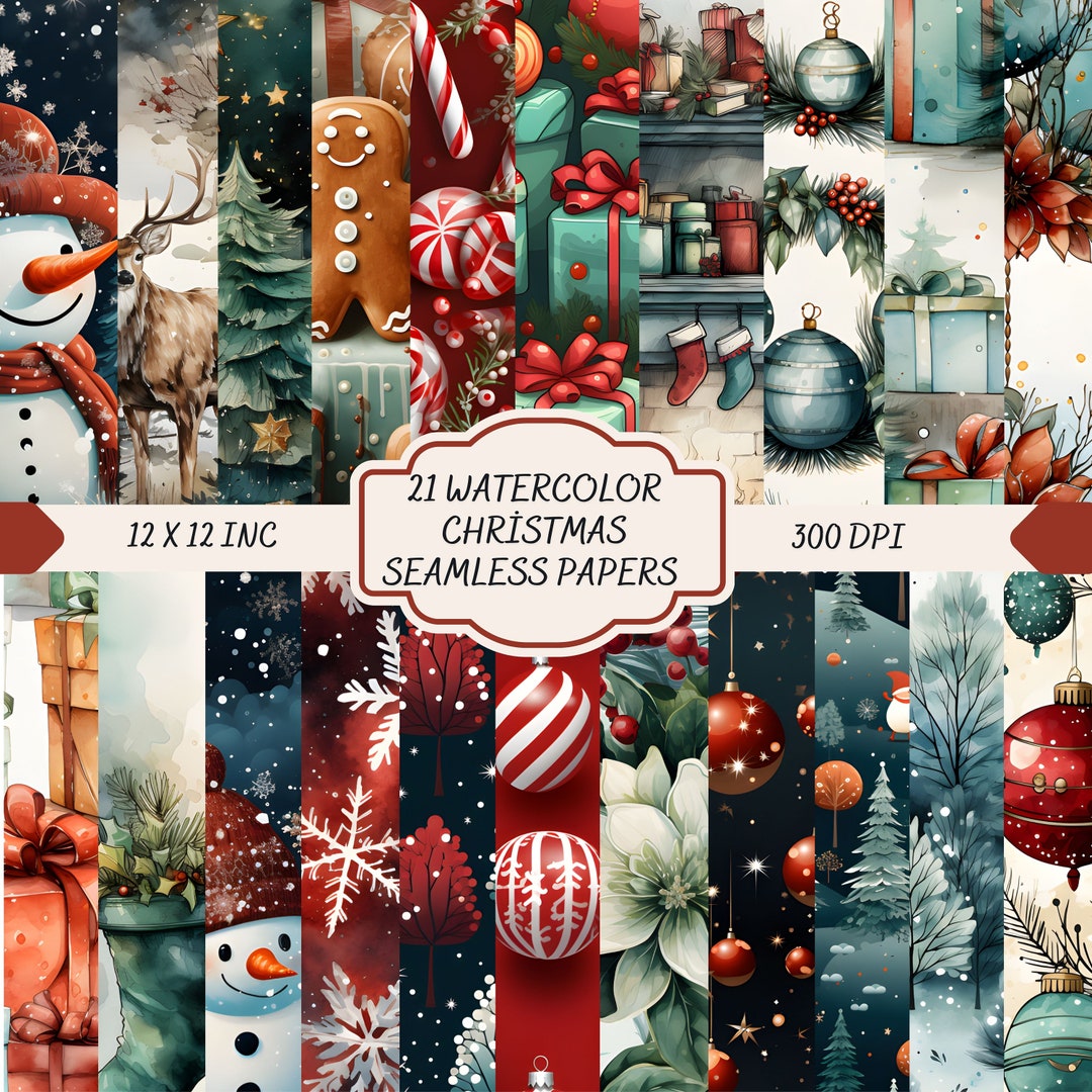 21 Watercolor Christmas Seamless Patters ,digital Paper,christmas ...
