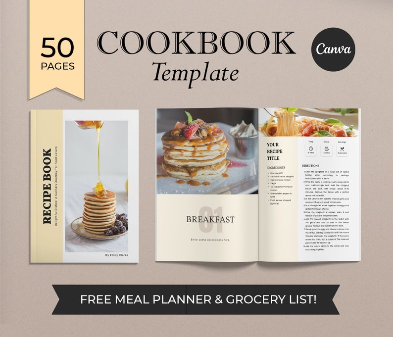 Recipe Book Template, Editable Canva Cookbook Template, Digital Recipe ...