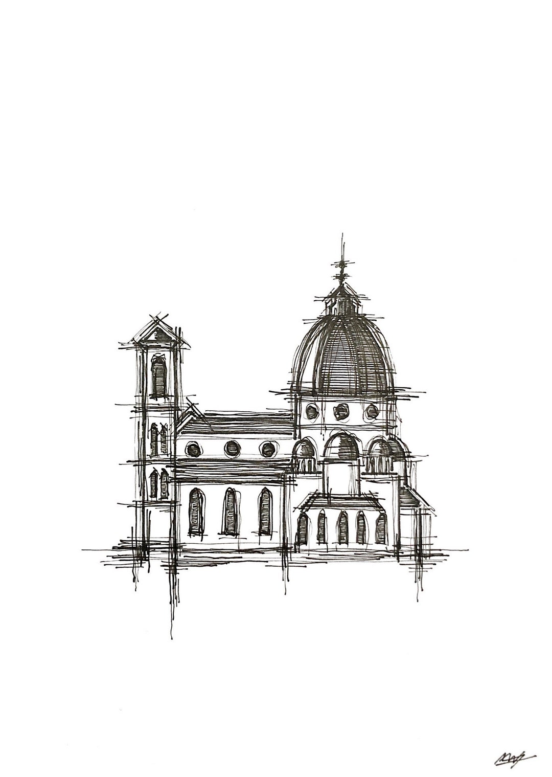 Florence Cathedral, Fine Line Art, Wall Art, Print, Poster, Picture ...