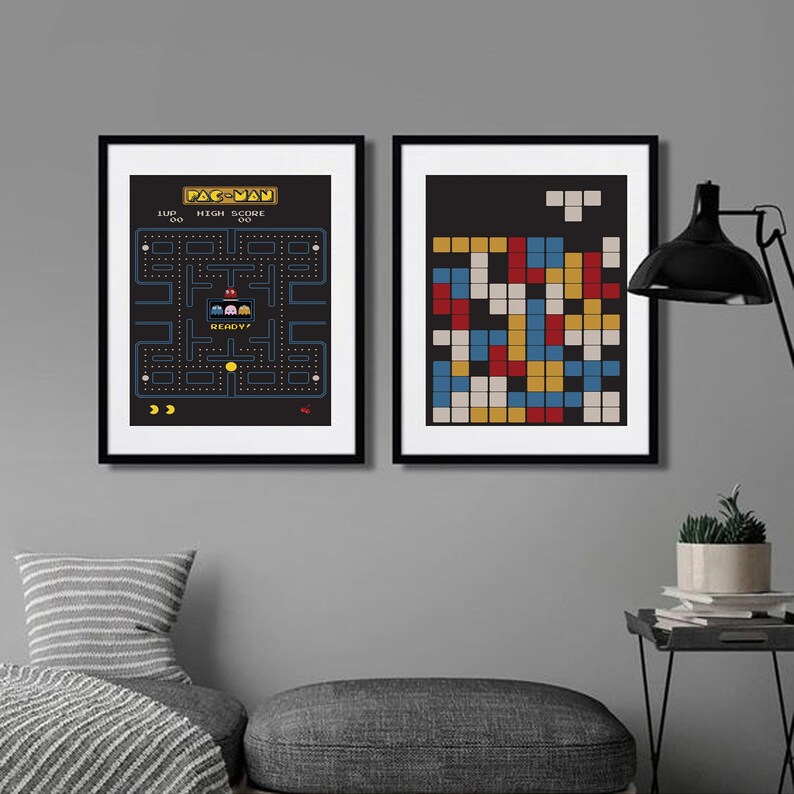 3 Retro Arcade Gaming Wall Art, Gallery Wall, Tetris, Pac Man, Space ...