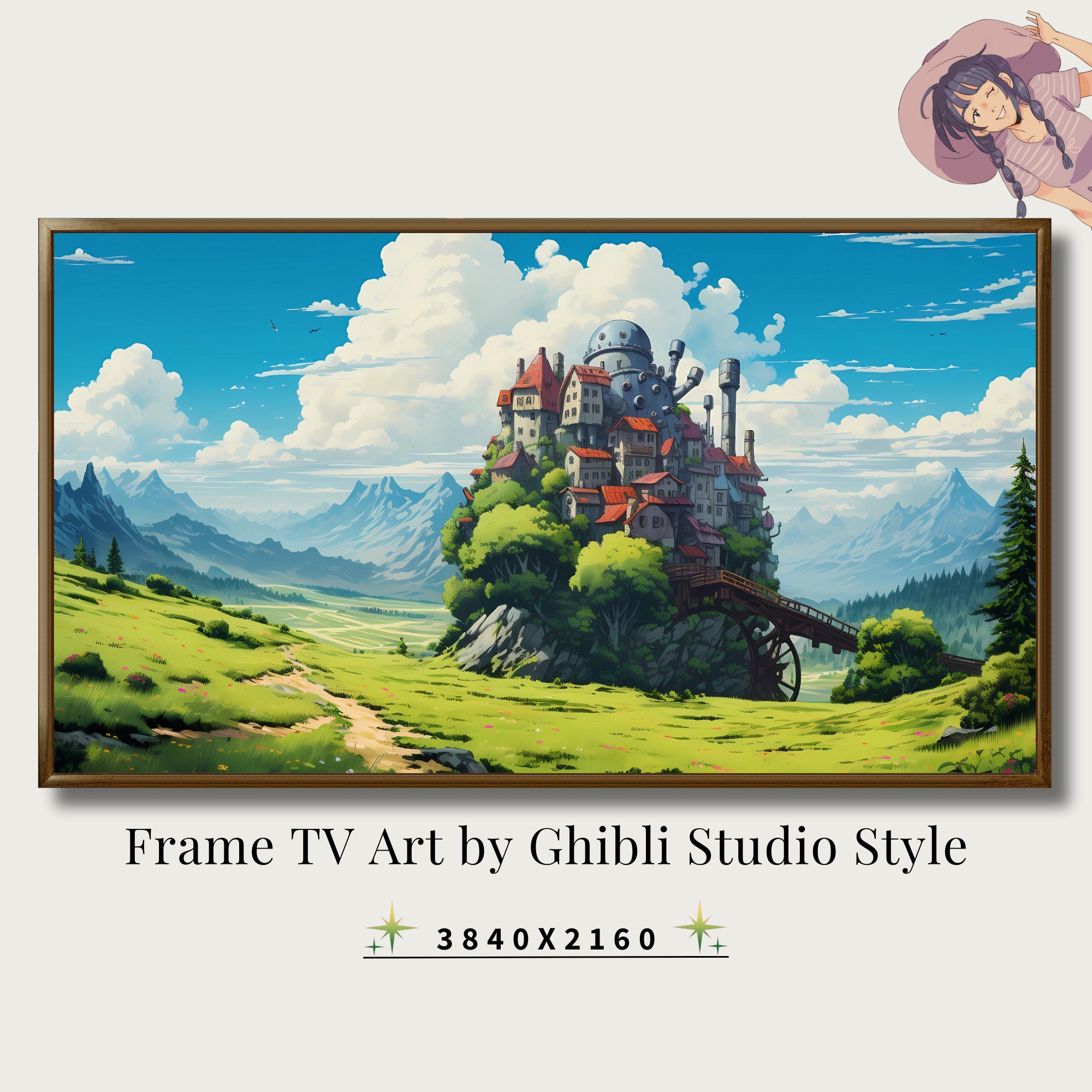 Samsung Frame TV Art, Howl's Moving Castle, Ghibli Studio Castle, Frame ...