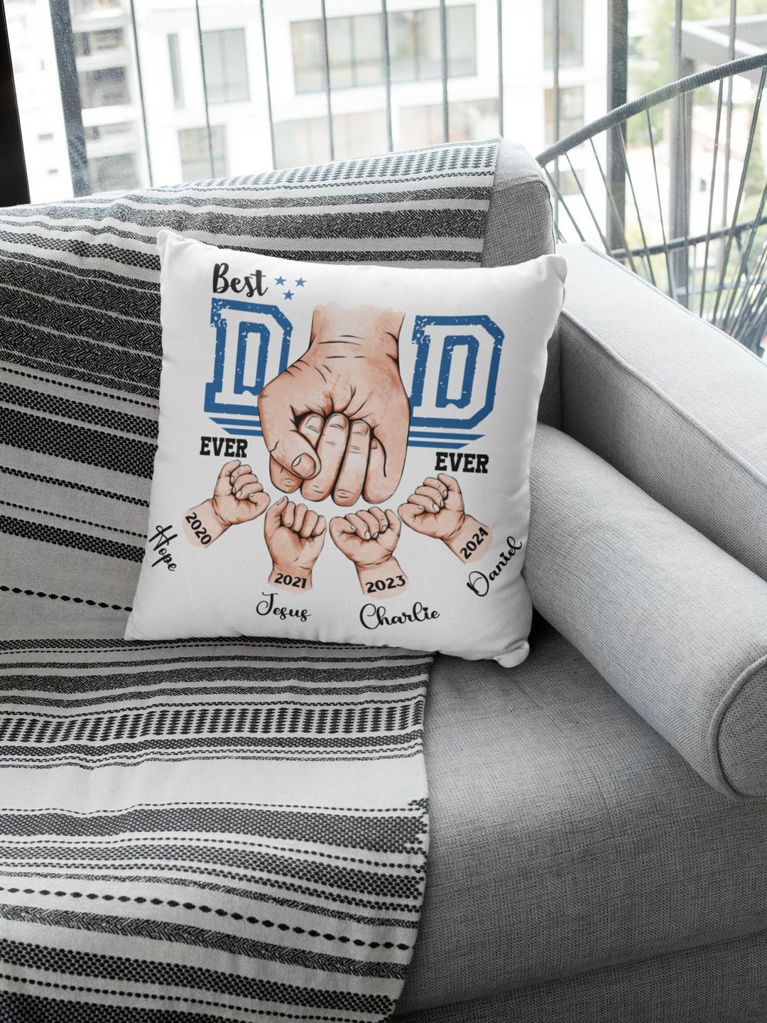 Custom Dad Fist Bump Pillow With Kids Name, Personalized Dad Gift, Dad ...