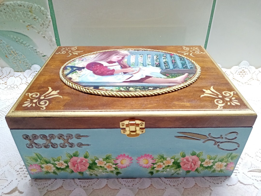 Large Craft Box. Wooden Box for Storing Sewing Accessories. Unique ...