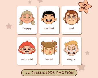 Kids' Emotion Flashcards Set, Printable Montessori Learning Resources ...