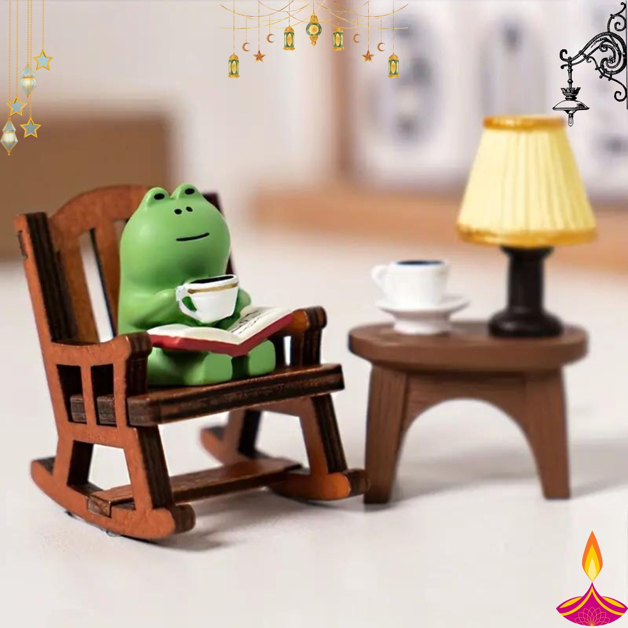 Frog Couple With Wood Rocking Chair Tabletop Leisure Time Car Gifts ...
