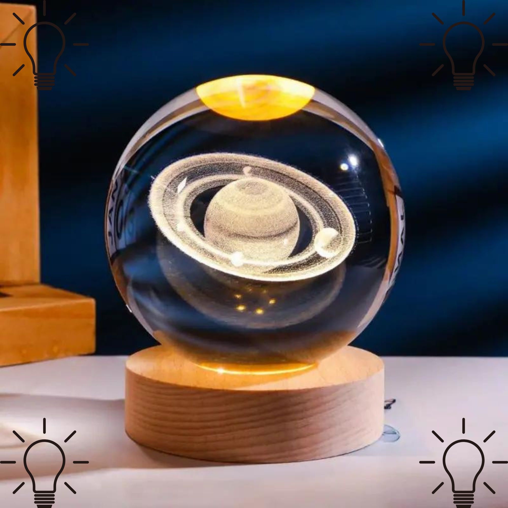 3D Moon Crystal Ball Starry Night Snowglobe Laser Engraved Table Lamp ...