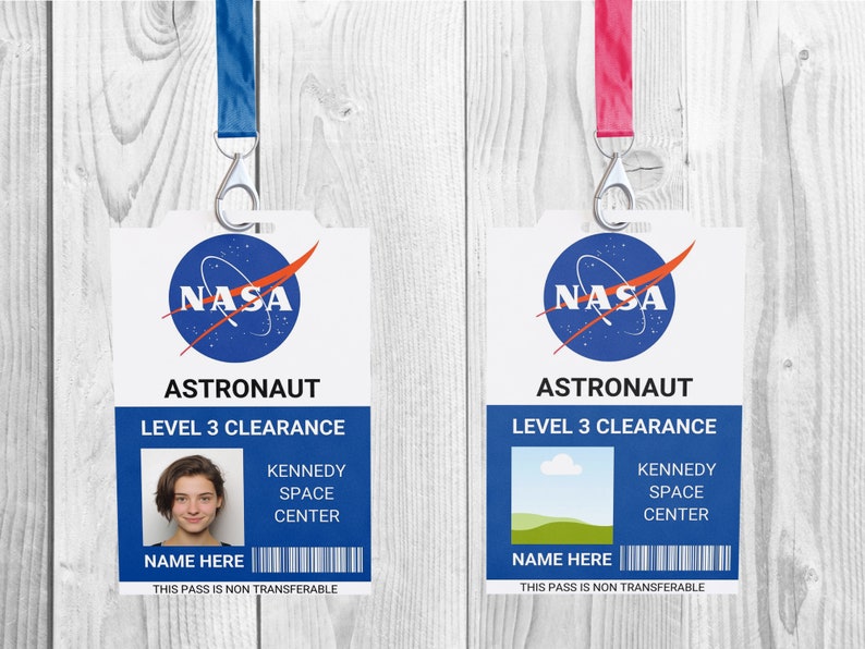 NASA Astronaut ID Badge Template , Name Badge, Space Astronaut Prop for ...