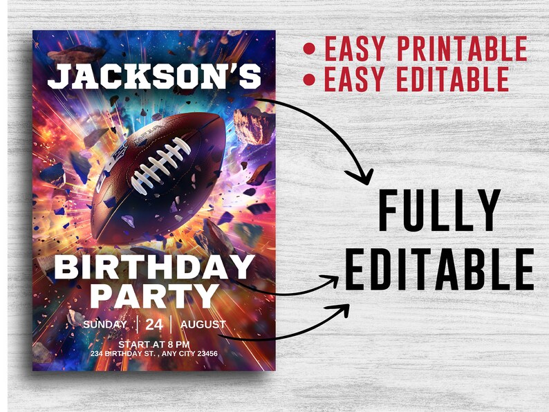 EDITABLE Football Birthday Invitation Template, Birthday Invitation ...