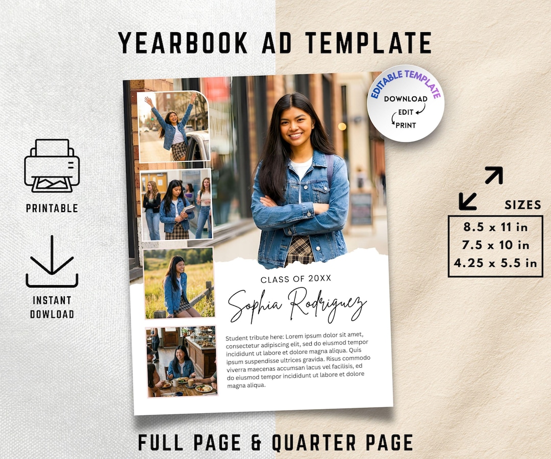 Yearbook Ad Canva Template | Full Page & Quarter Page Graduation ...
