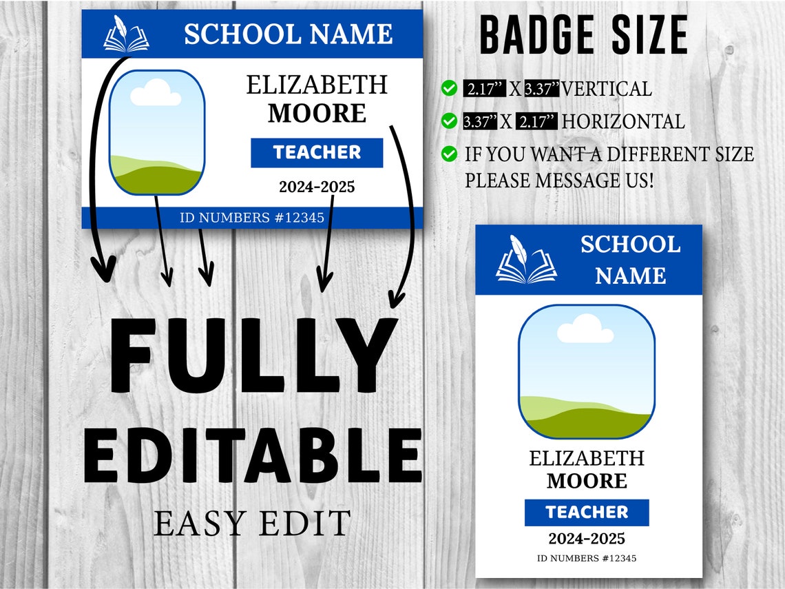 Teacher Id Card Template, Custom Teacher ID Badge ,printable Name Badge ...