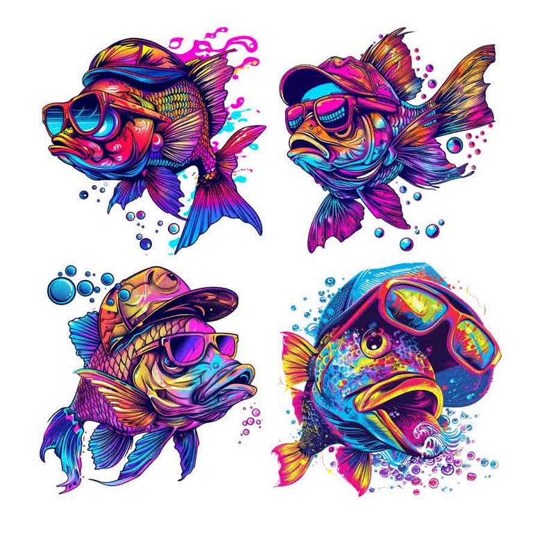10 Colorful Bass Fish PNG, Funny Bass Fish, Watercolor Bass, Fish ...