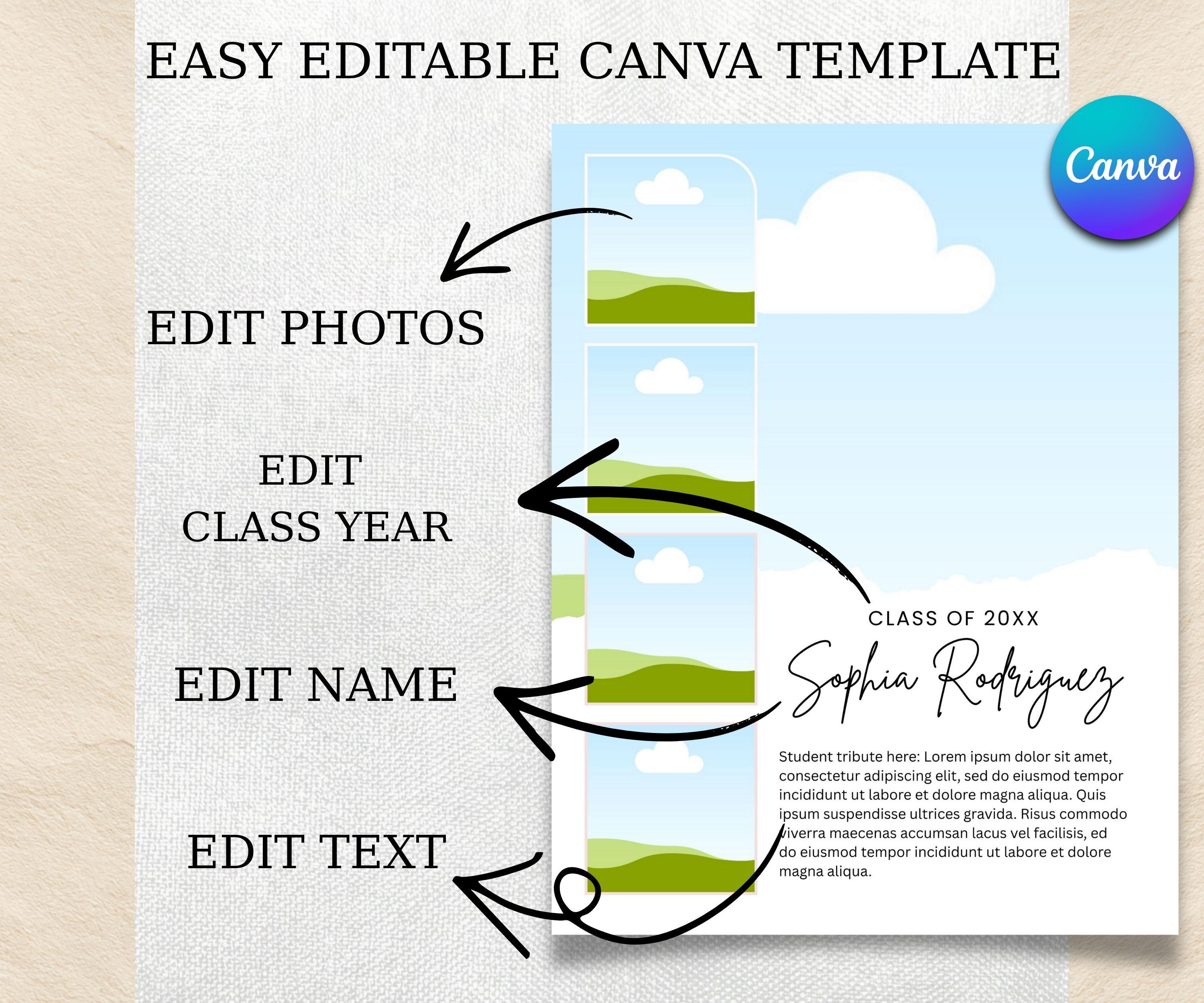 Yearbook Ad Canva Template | Full Page & Quarter Page Graduation ...