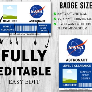 NASA Astronaut ID Badge Template , Name Badge, Space Astronaut Prop for ...