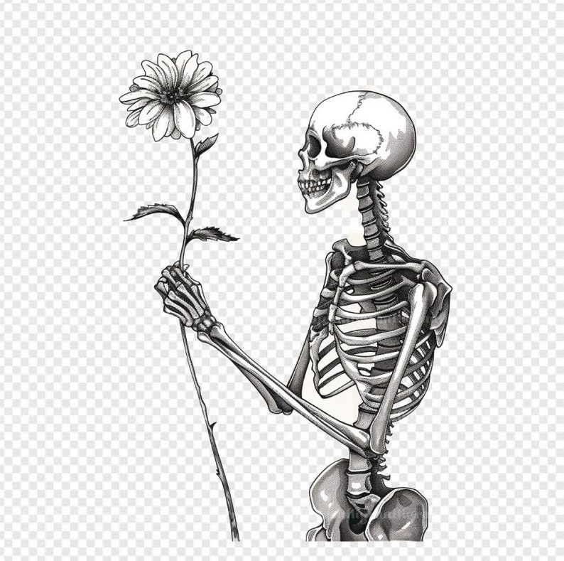 Floral Skulls Clipart, Skull With Flower Png, Skeleton Rose Png ...