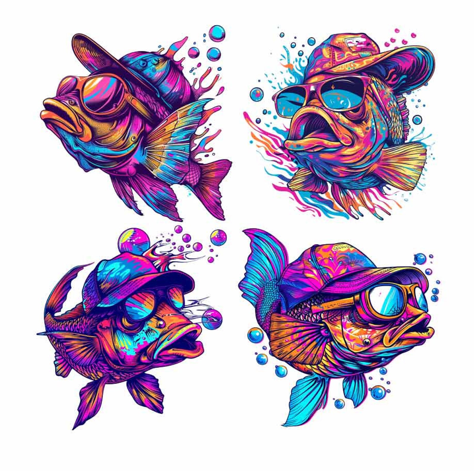 10 Colorful Bass Fish PNG, Funny Bass Fish, Watercolor Bass, Fish ...