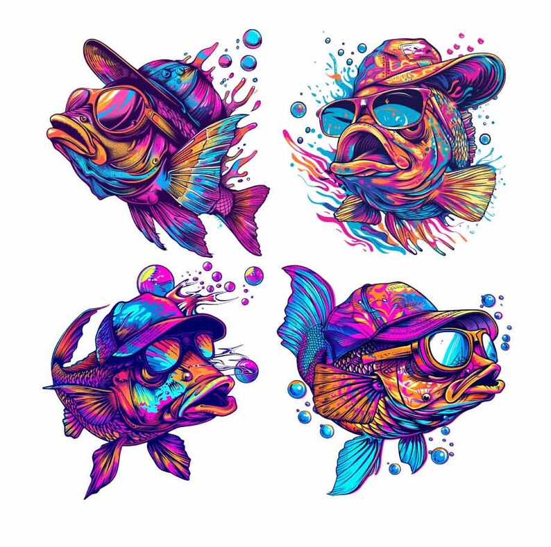 10 Colorful Bass Fish PNG, Funny Bass Fish, Watercolor Bass, Fish ...