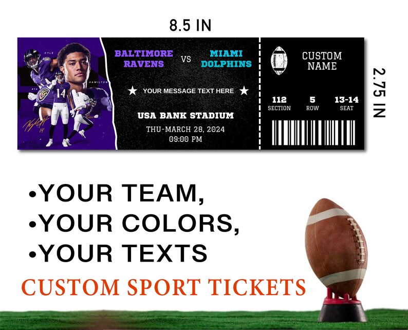 Sports Ticket Template, DIY Sporting Ticket, Custom Sports Ticket Gift ...