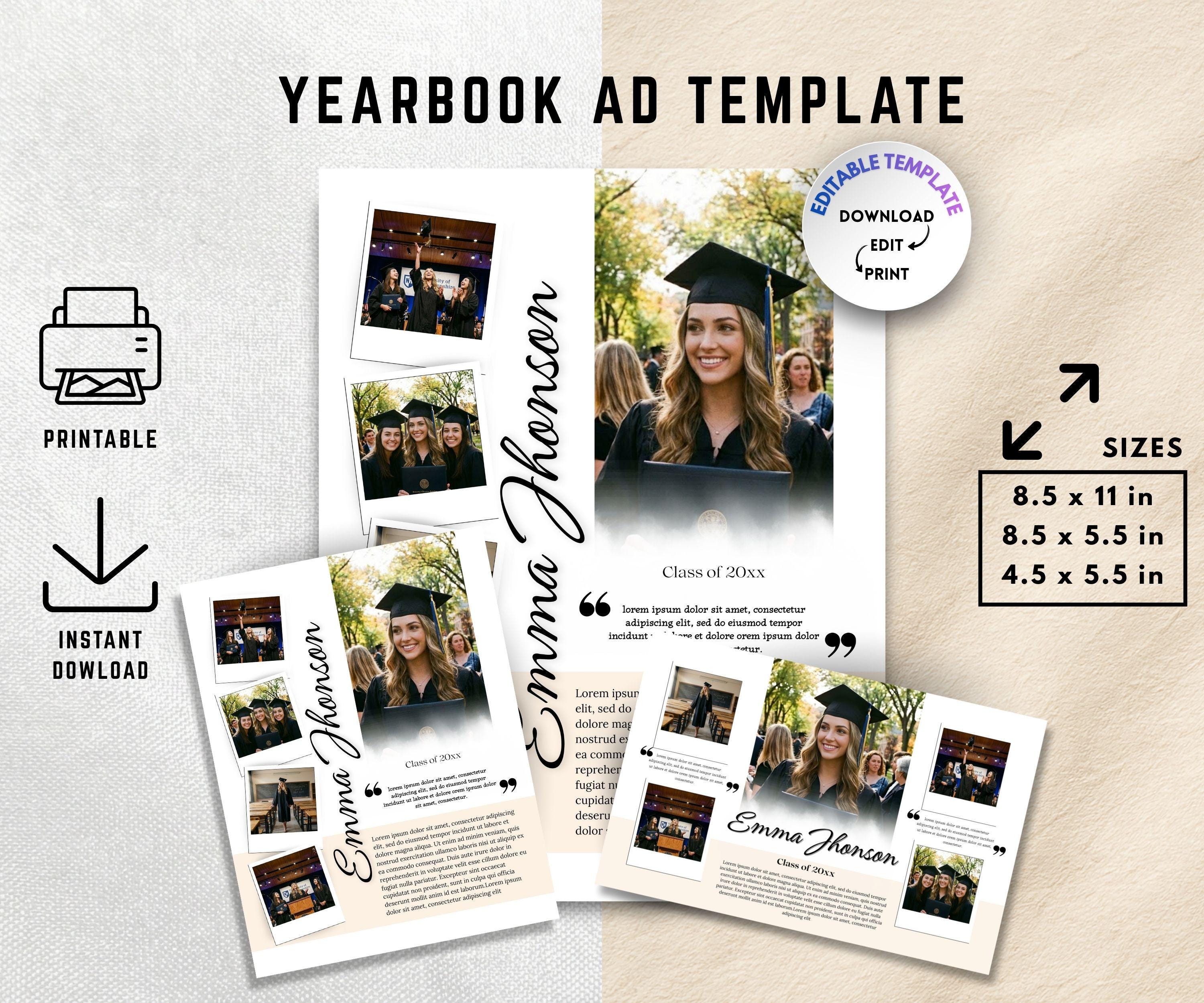 Yearbook Ad Canva Template | Full Page & Quarter Page Graduation ...