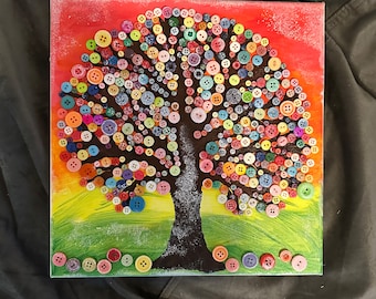 The thank You for Being Lovely Button Tree, Thank You Button Art, Tree Wall Art, Pink and Green ...