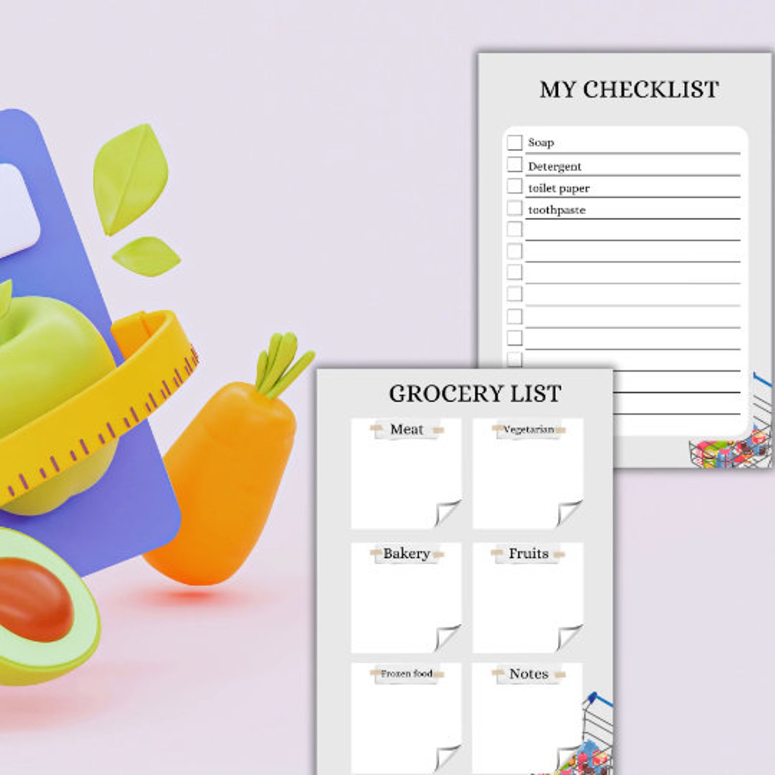 Grocery Checklist Paper Tape, Minimalist Grocery Organizer, Kitchen ...