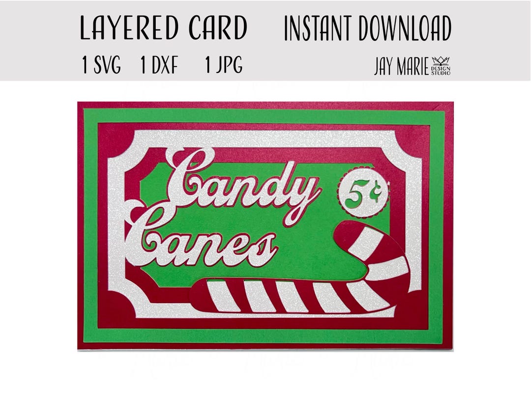 Candy Canes 5 Cents Layered 3D Card, Candy Cane SVG, Paper Cut File SVG ...