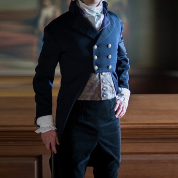 New Navy Blue Victorian Regency, 19th Century Jane Austen Coat, Modern ...